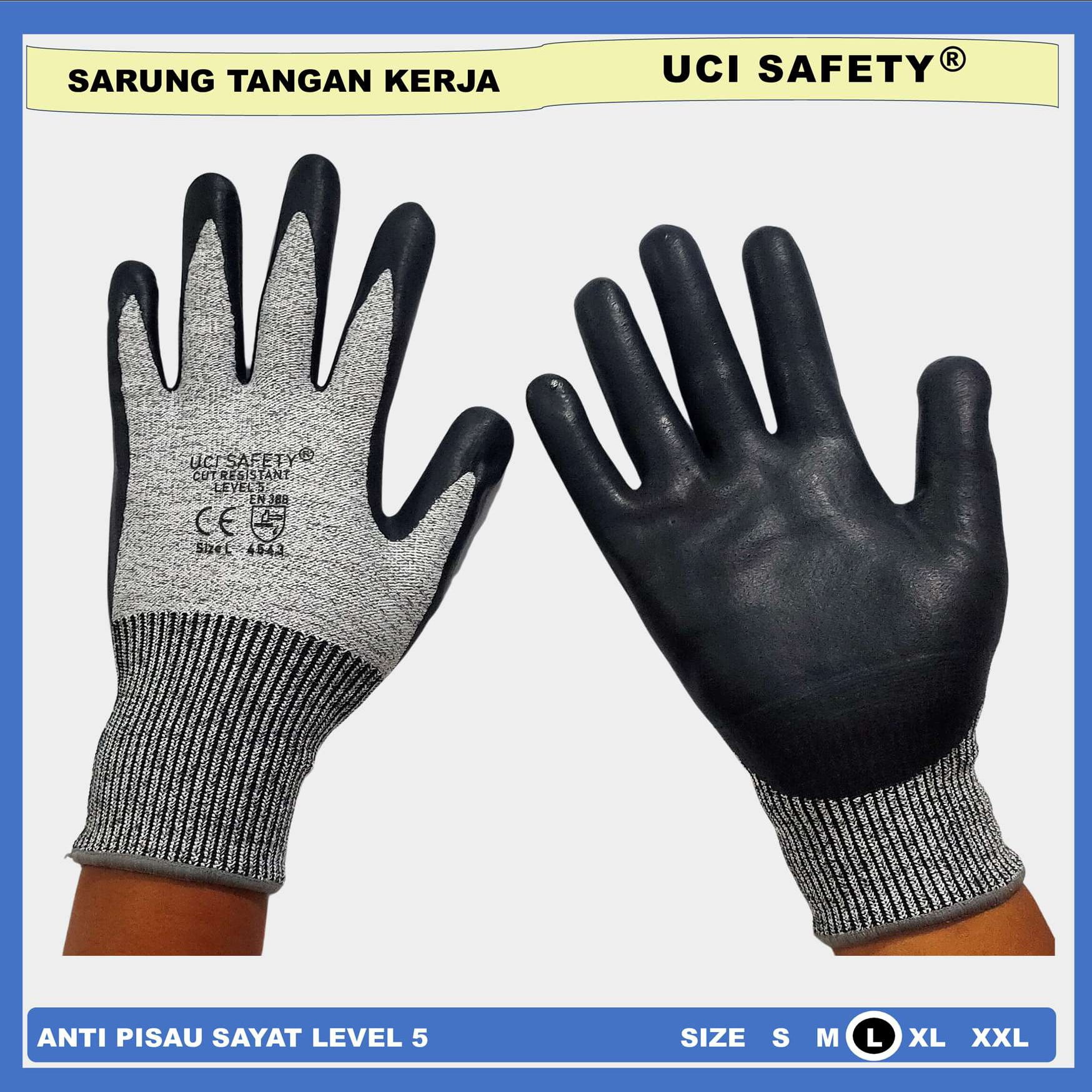 Sarung Tangan Glove Cut Resistant level 5 Anti Pisau Nitril Hitam - Uci Safety | Sarung Tangan ...