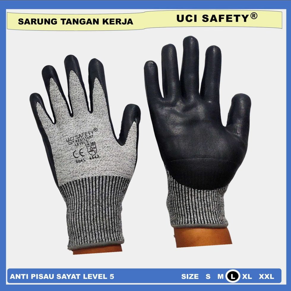 Sarung Tangan Glove Cut Resistant level 5 Anti Pisau Nitril Hitam - Uci Safety | Sarung Tangan ...