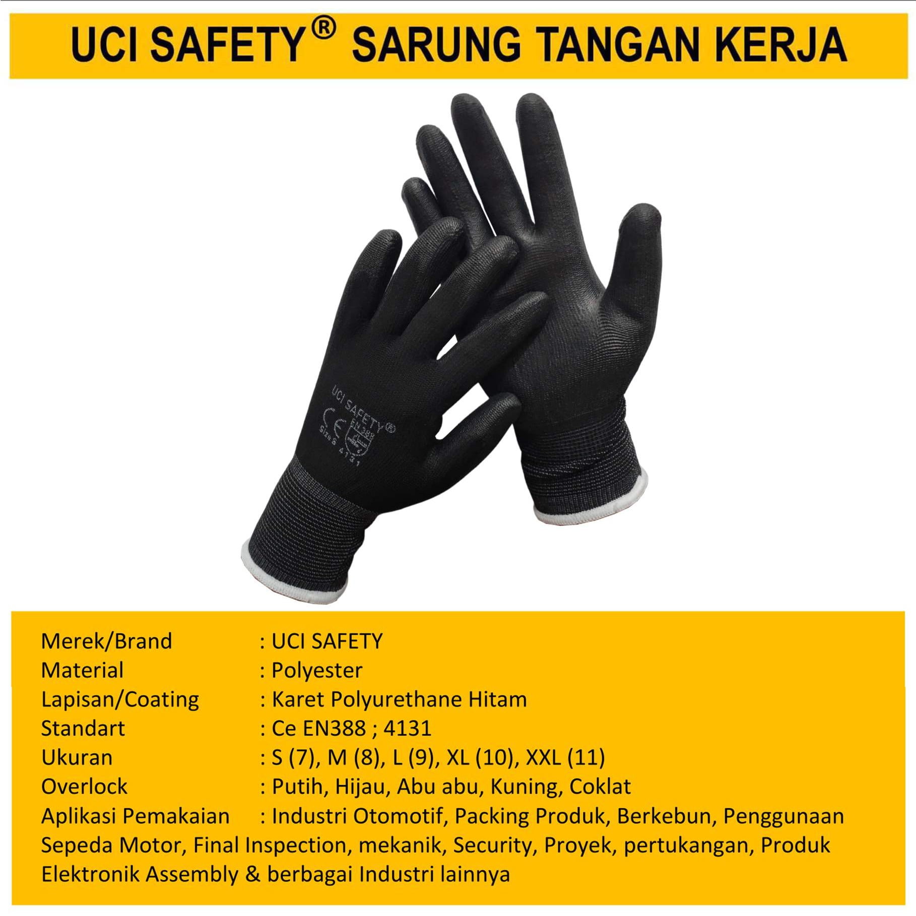 Sarung Tangan Kerja Safety Gloves Dilapisi Karet Hitam Black Hand ...